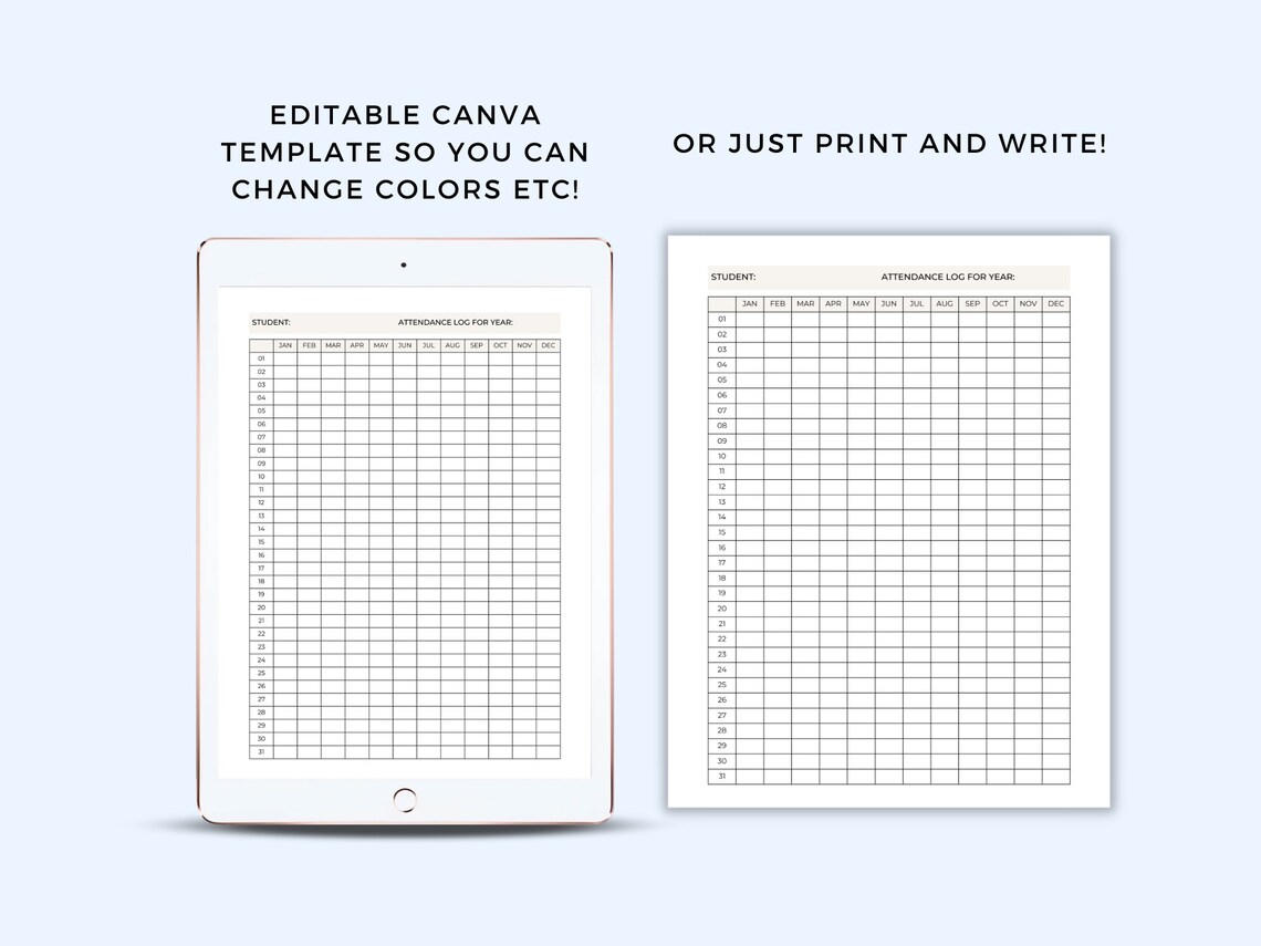Printable Student Attendance Tracker, Attendance Log, Attendance Sheet ...