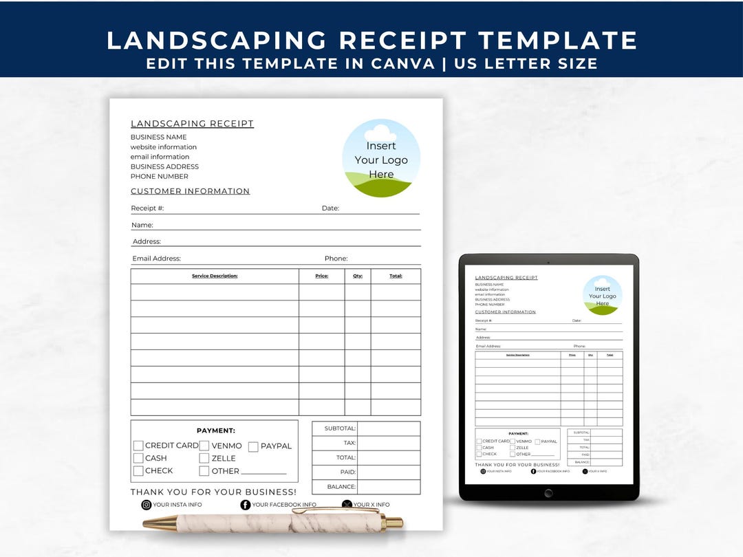 Lawn Care Receipt, Lawn Maintenance Receipt Template, Landscaping ...