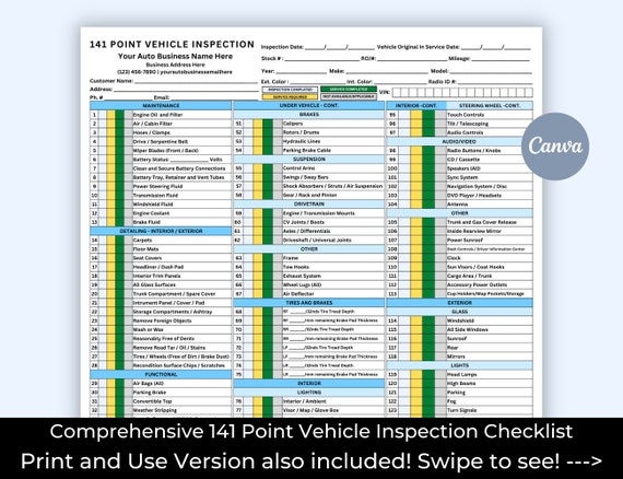 Printable Vehicle Inspection Checklist