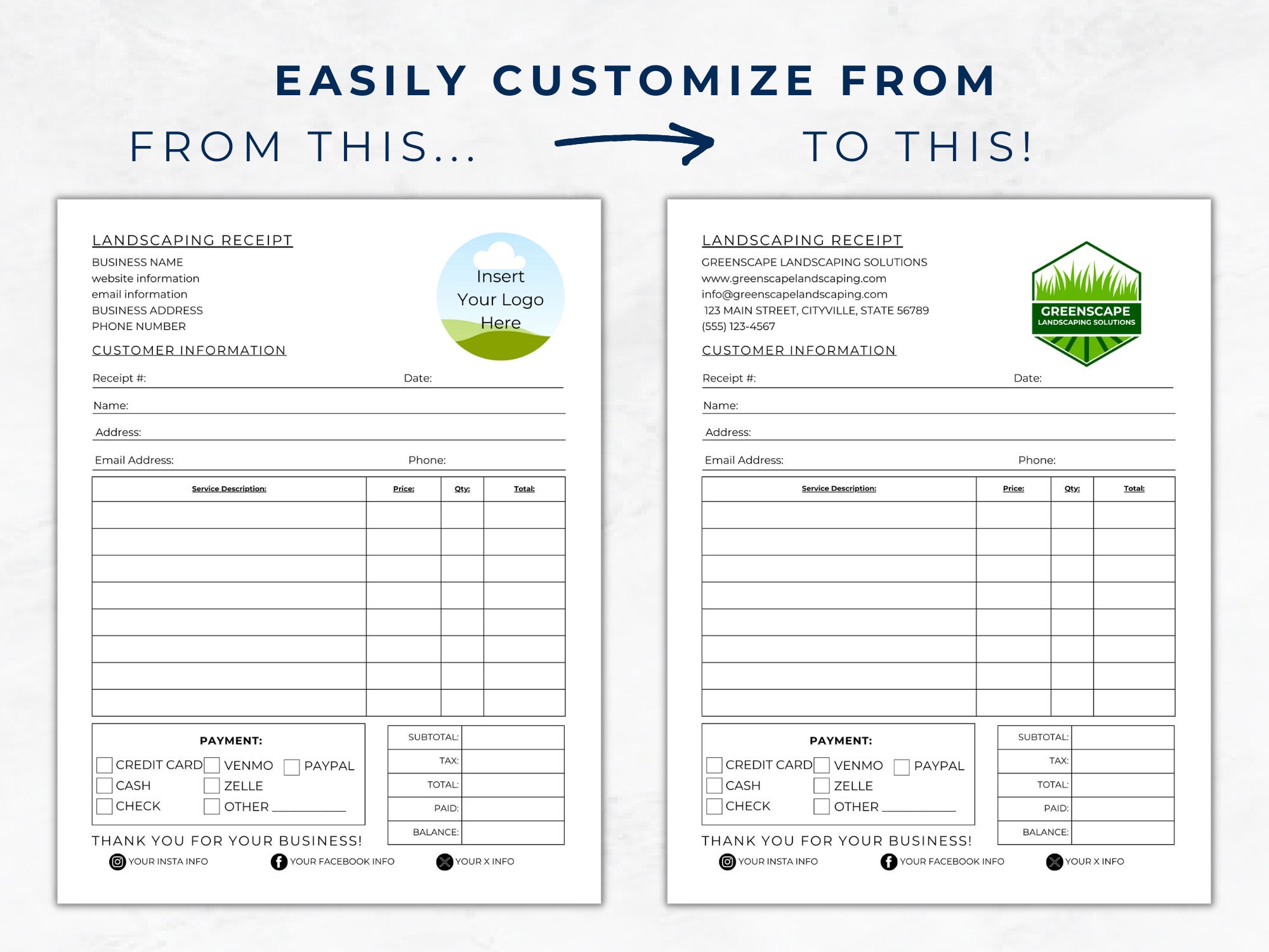 Lawn Care Receipt, Lawn Maintenance Receipt Template, Landscaping ...