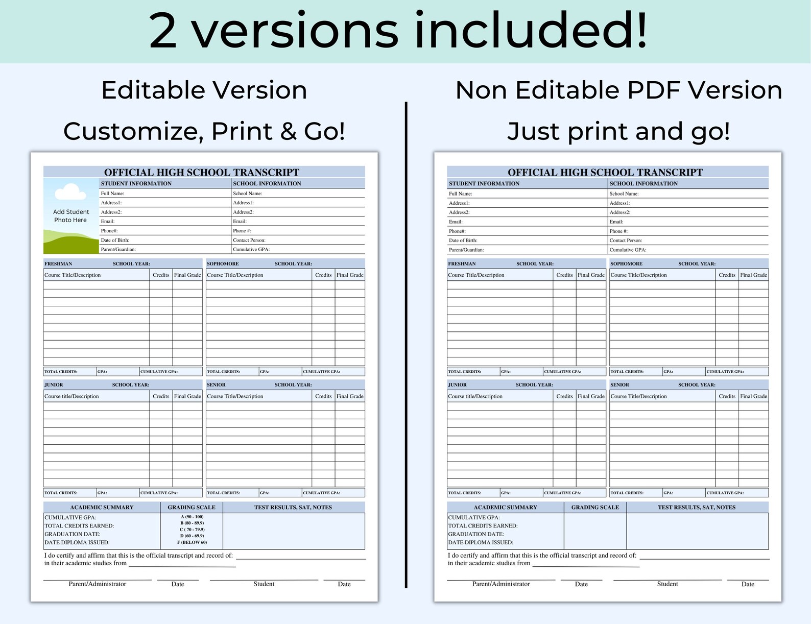 High School Transcript Template, Editable Official Homeschool ...