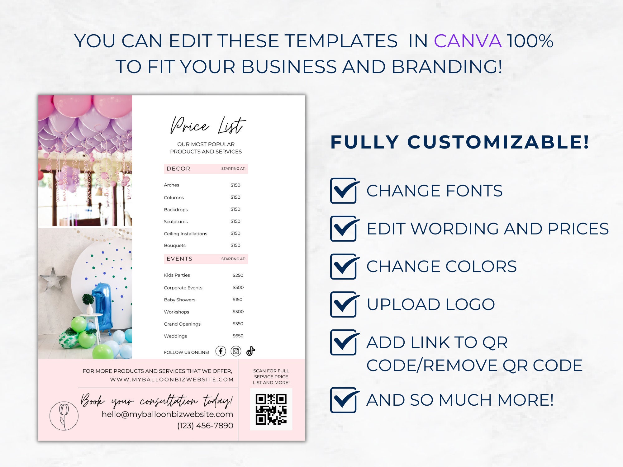 Balloon Decor Price List, Balloon Business Price List Template, Price ...
