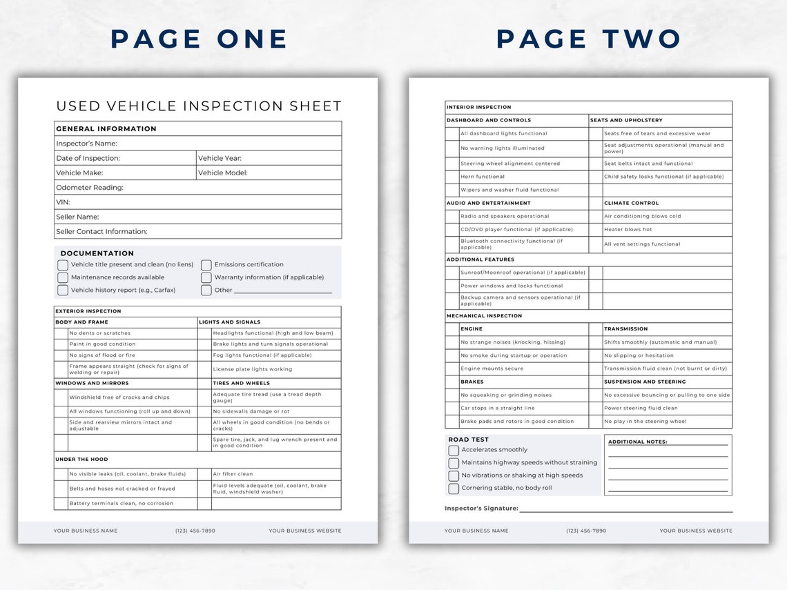 Used Vehicle Inspection Checklist, Second Hand Car Inspection Sheet ...