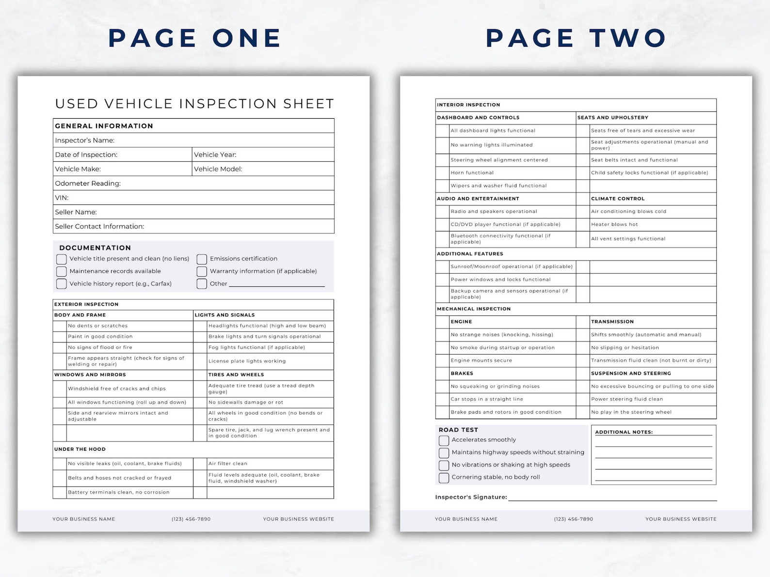 Used Vehicle Inspection Checklist, Second Hand Car Inspection Sheet ...
