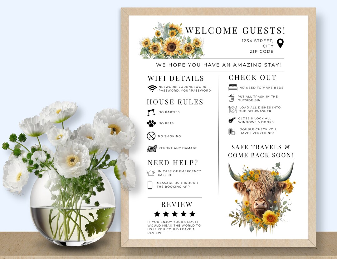 Printable Airbnb Template, Welcome Sign for VRBO, Vacation Rental ...