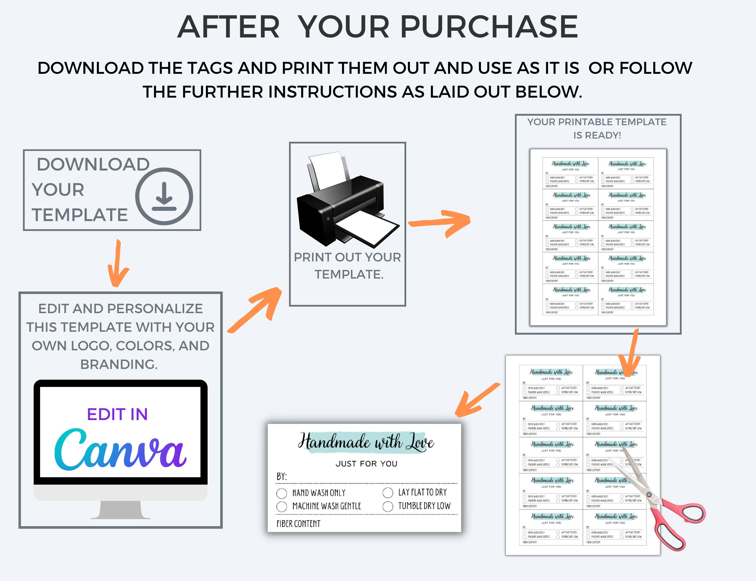 Printable Care Tag, Care Labels, Handmade for You, Washing Instructions ...