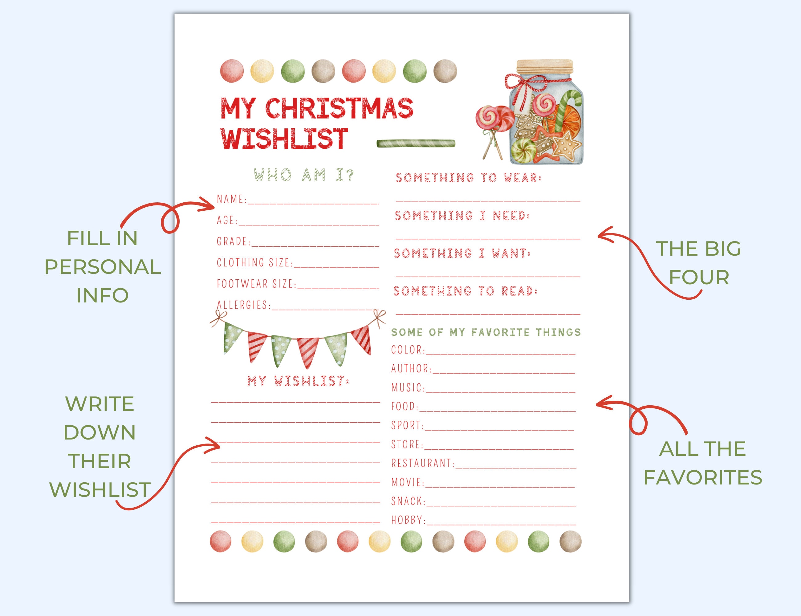 Printable Secret Santa Questionnaire, Christmas Wishlist, Christmas ...