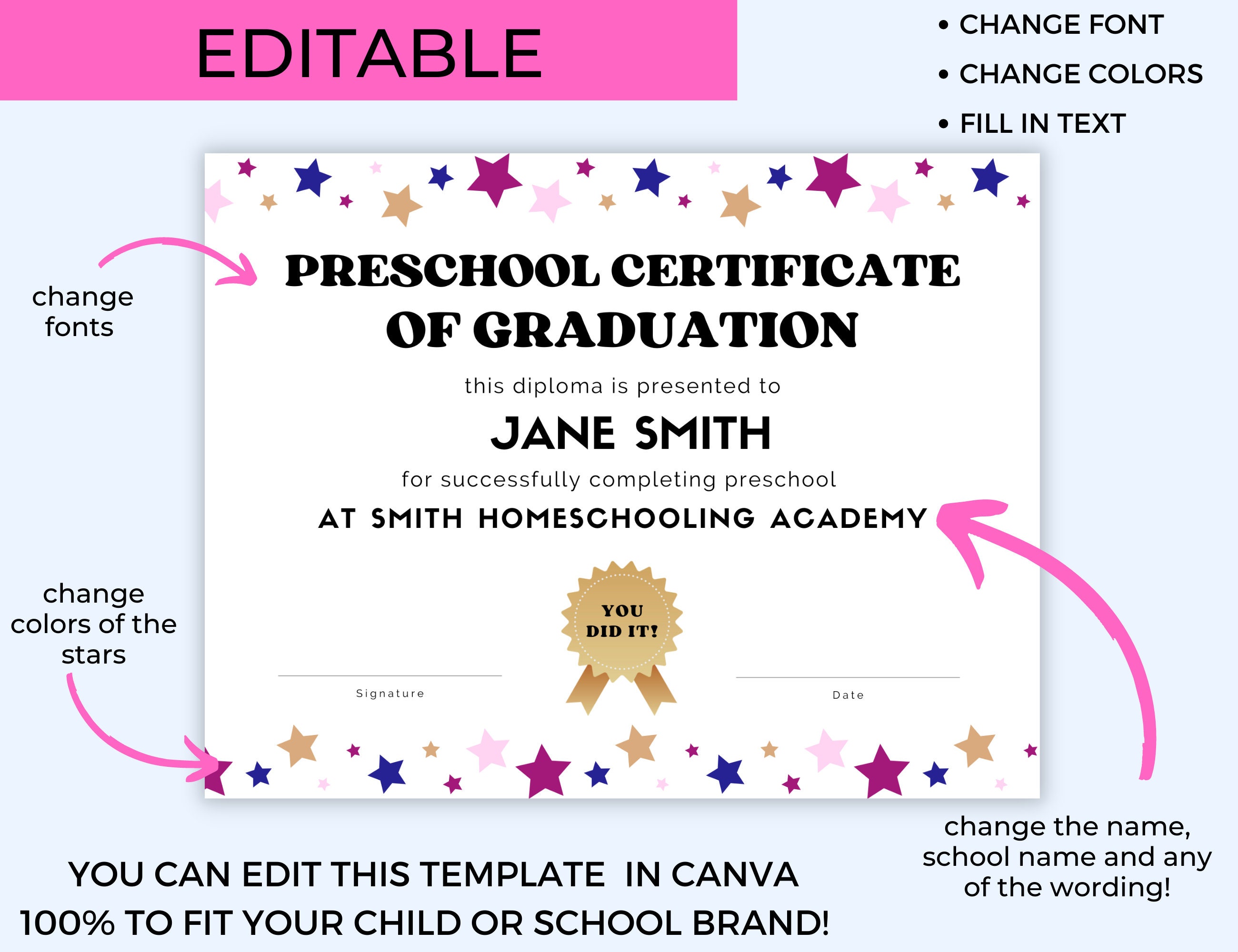 Printable Preschool Graduation Certificates, Homeschool Diploma ...