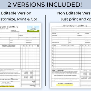 Auto Body Estimate, Editable Estimation Template, Auto Body Repair ...