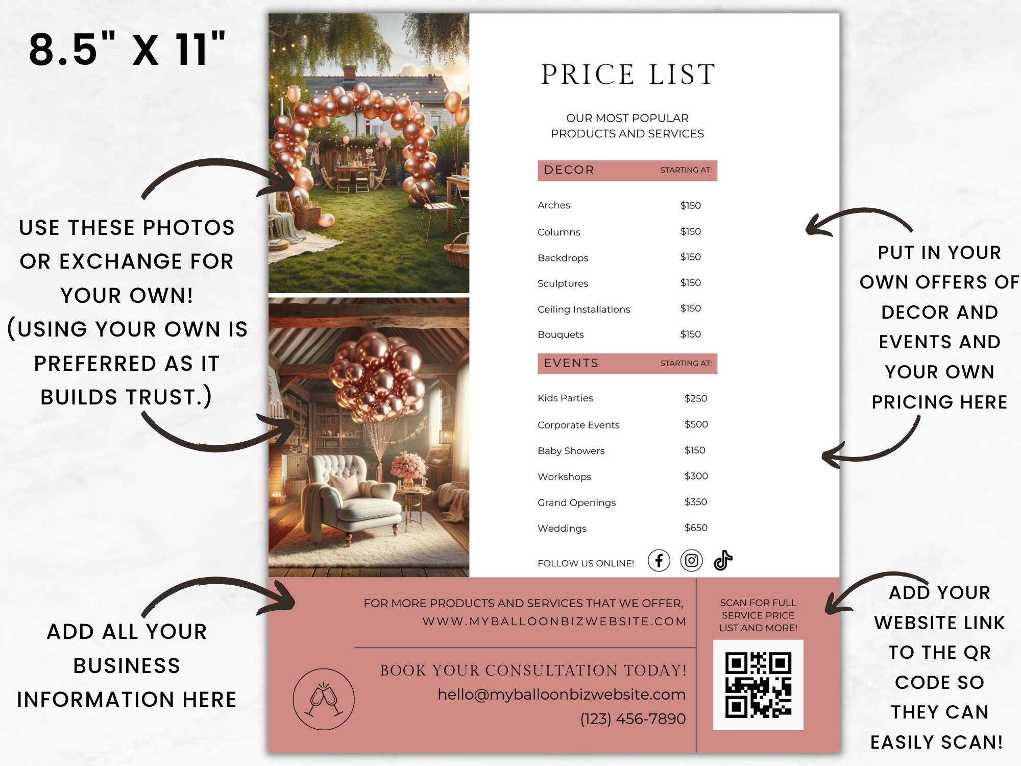 Balloon Business Price List Template, Balloon Decor Price List With QR ...