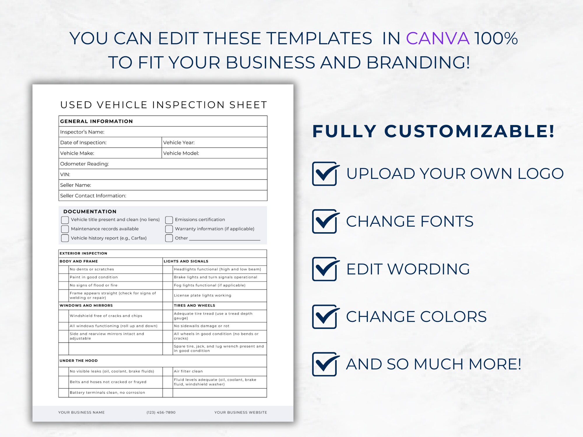 Used Vehicle Inspection Checklist, Second Hand Car Inspection Sheet ...