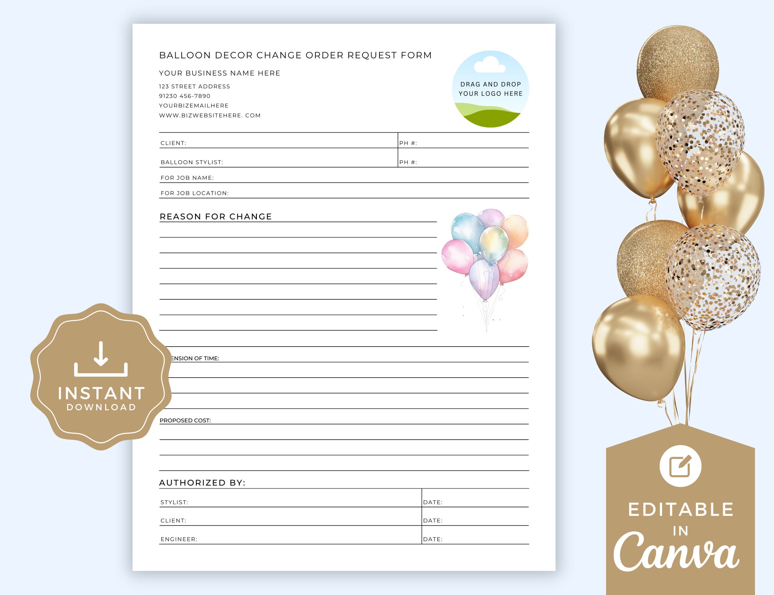 Balloon Decor Change Order Request Form, Balloon Decorations, Balloon ...