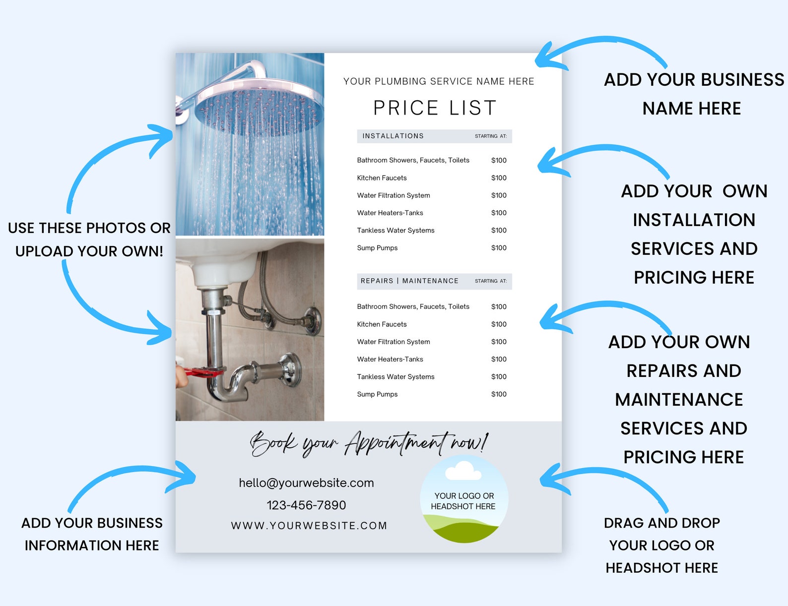 Plumbing Price List, Plumbing Company Templates, Price List for ...