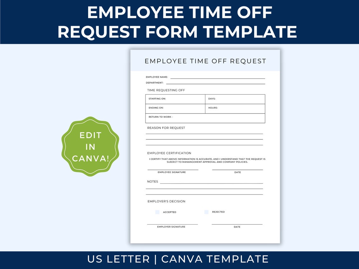 Employee Time off Request Form, Vacation Request Template, Employee PTO ...