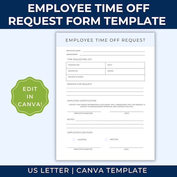 Employee Time off Request Form - Etsy