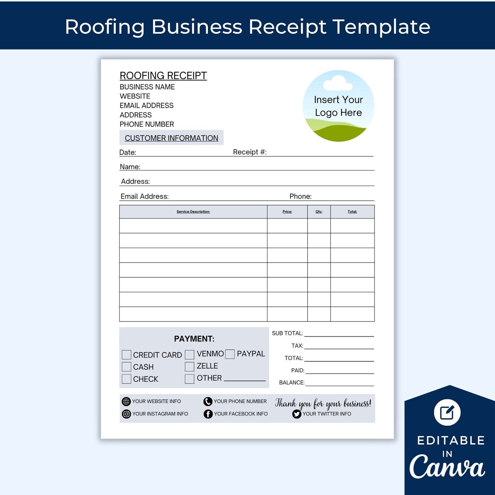 Roofing Business Receipt Template, Contractor Accounting, Rehab Project ...