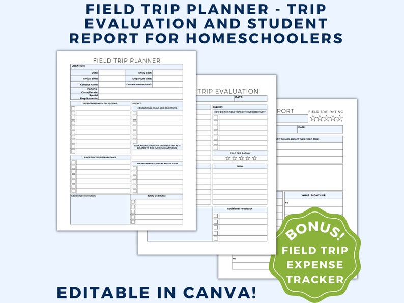 Field Trip Planner, Post Trip Evaluation, Student Report, Field Trip ...