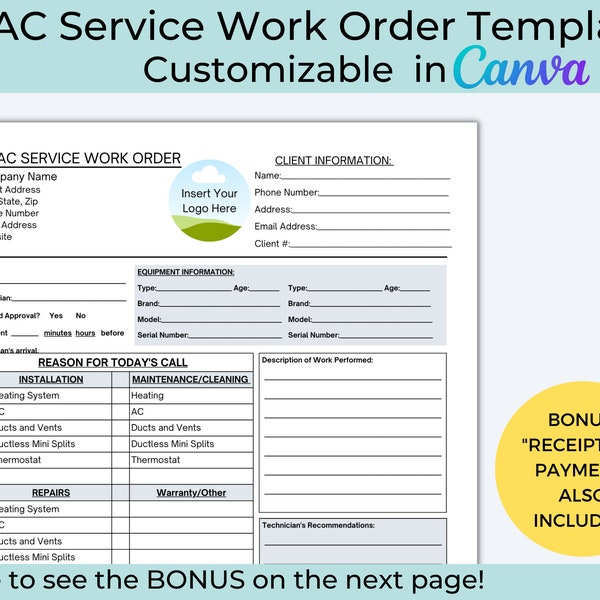 Hvac Service Report Template - Etsy