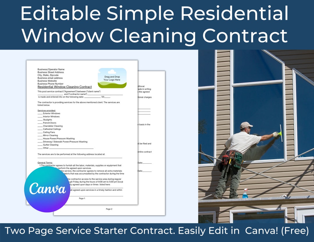 Window Washing Contract, Window Washing Service, Canva Editable ...