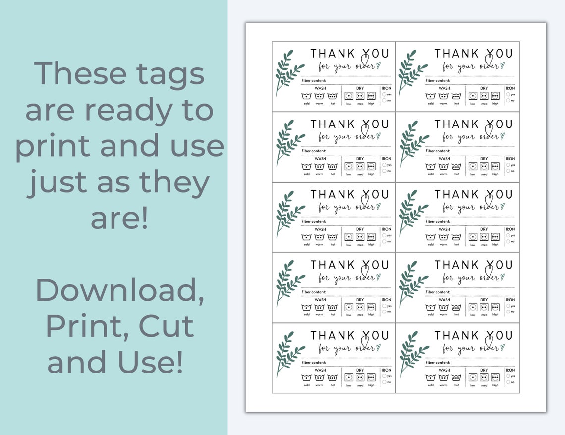 Printable Care Tag, Care Labels, Handmade for You, Washing Instructions ...