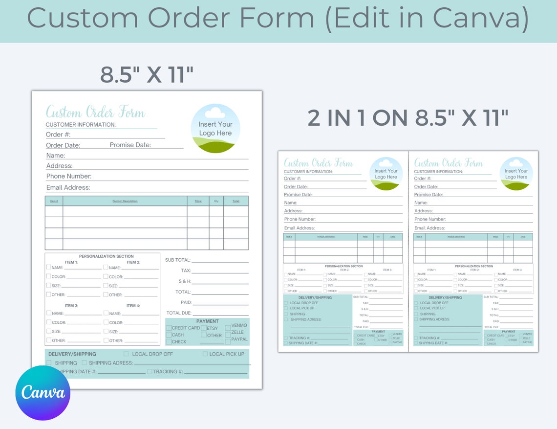 Order Form Template, Editable Packing Slip, Printable Receipt, Canva ...