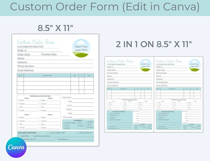 Order Form Template, Editable Packing Slip, Printable Receipt, Canva ...