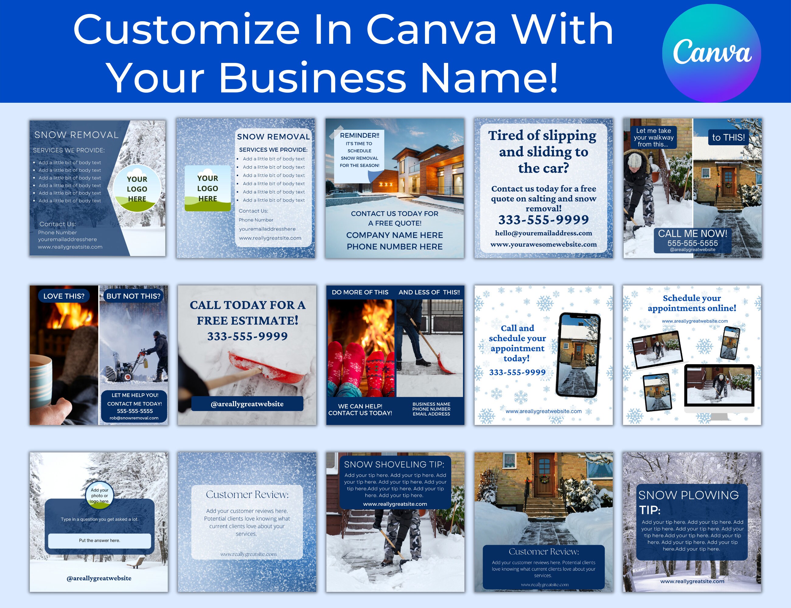 Snow Plowing Instagram Post, Snow Removal Facebook Post, Canva Editable ...