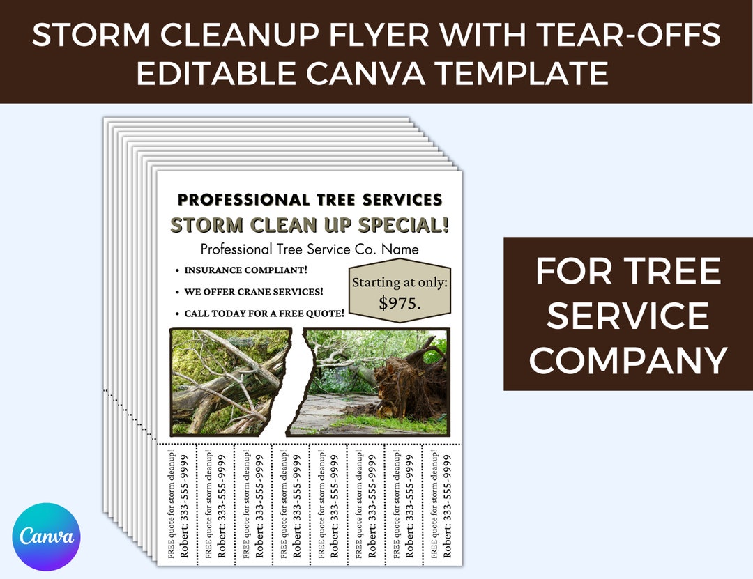Editable Storm Cleanup Flyer, Storm Clean up Flyer With Tear Offs, Tree ...