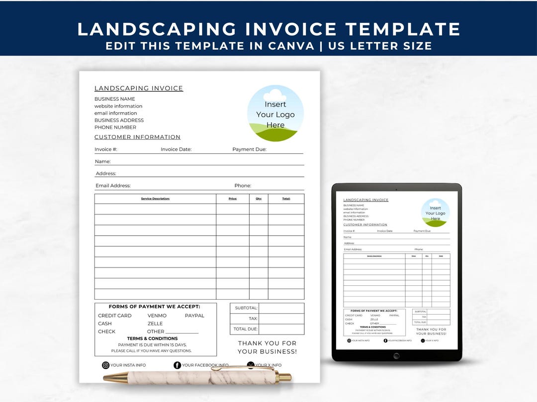 Landscaper Invoice, Lawn Care Invoice, Yard Work, Lawn Maintenance ...