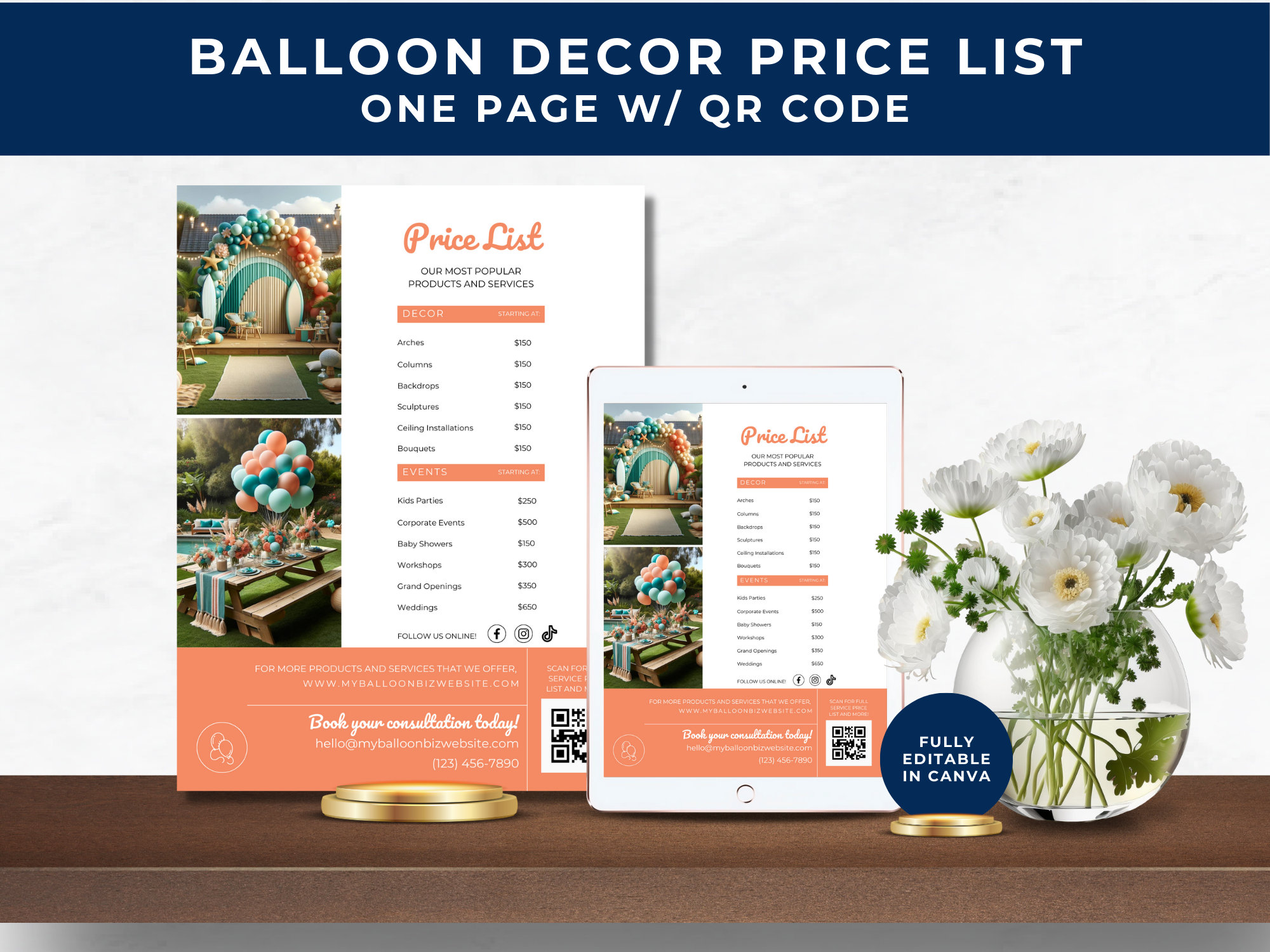 Balloon Decor Price List With QR Code, Balloon Business Price List ...
