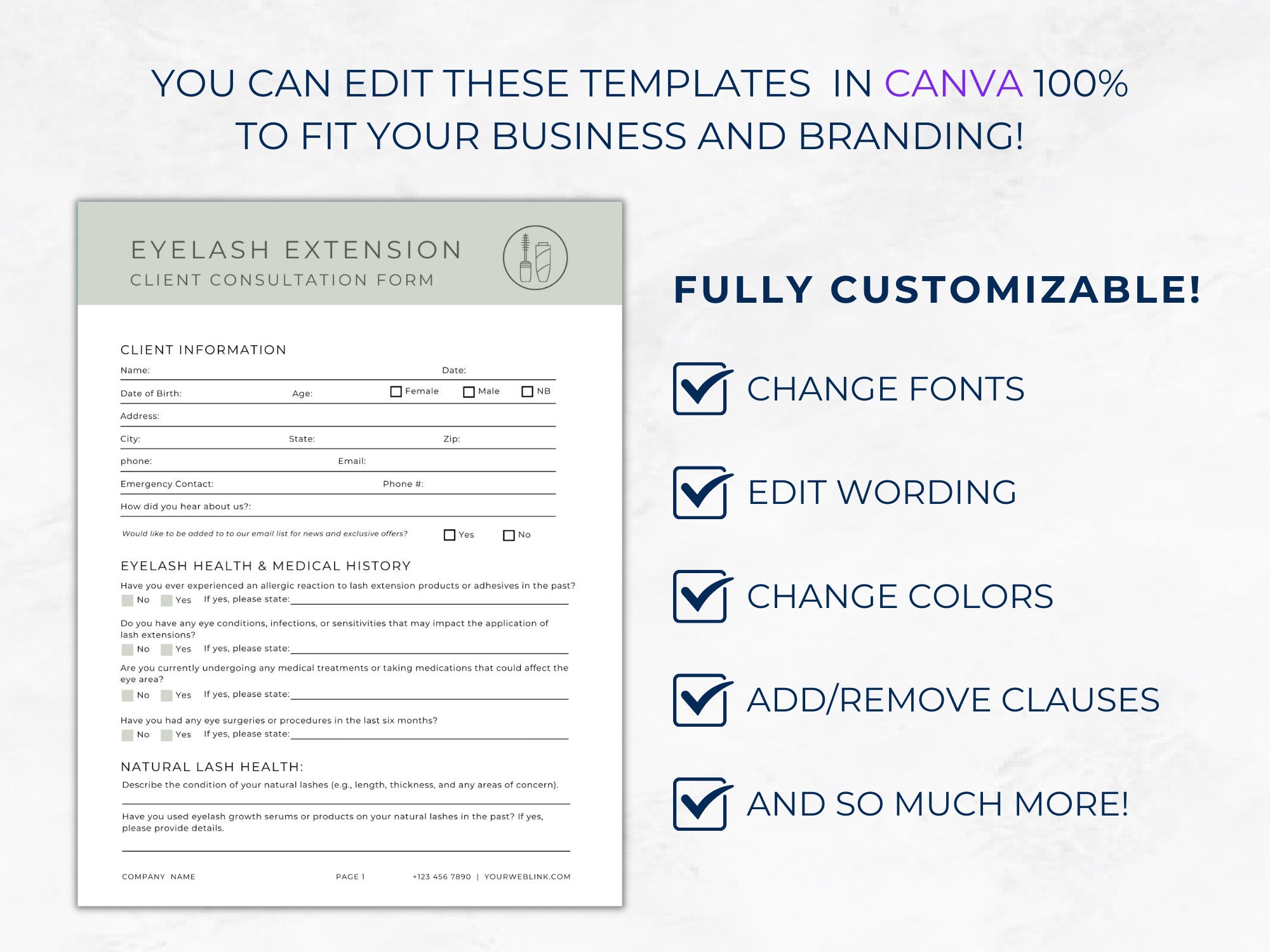 Eyelash Extension Consent Form Bundle, Eyelash Extension Client Intake ...