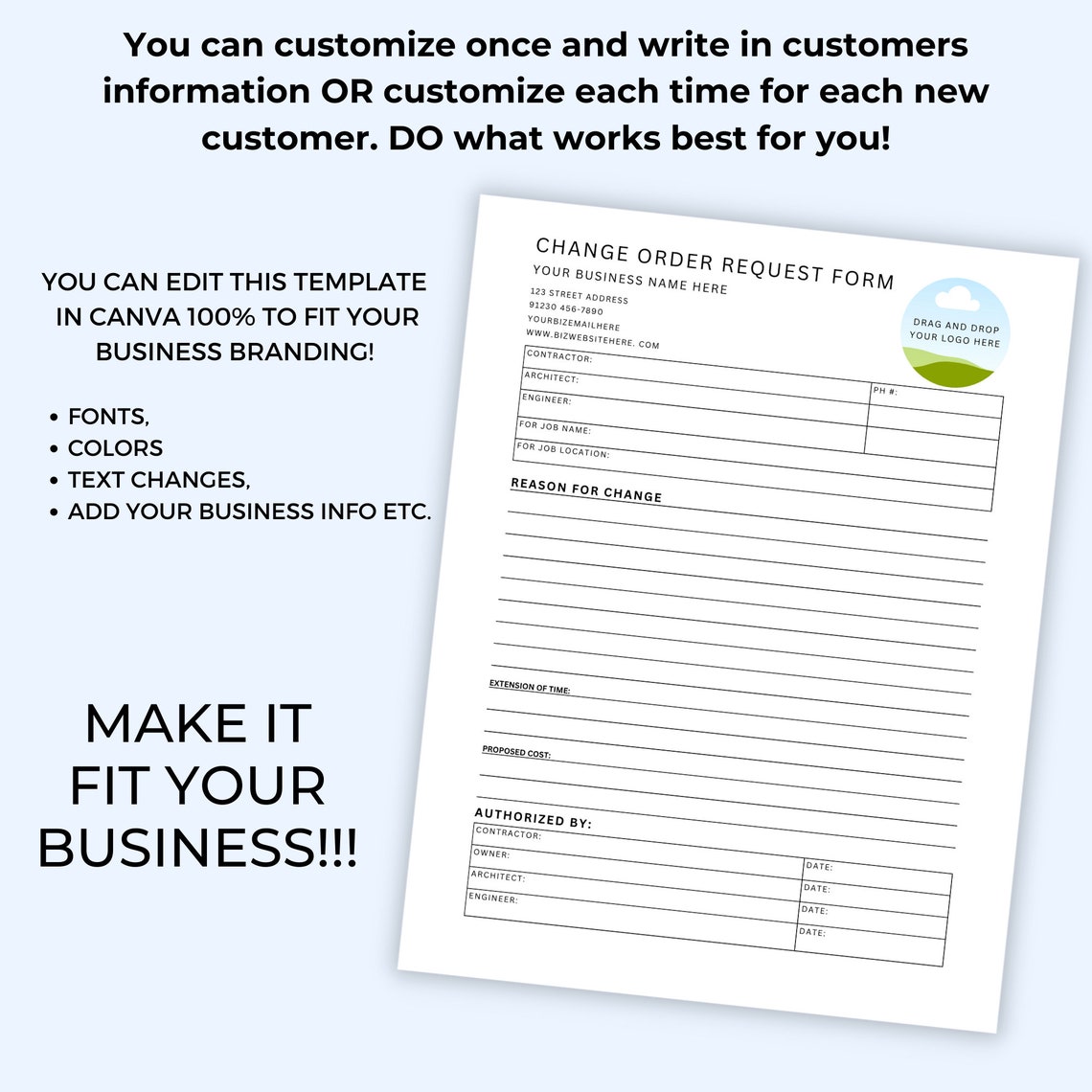 Change Order Request Form Template, Roofing, Construction, Builder ...