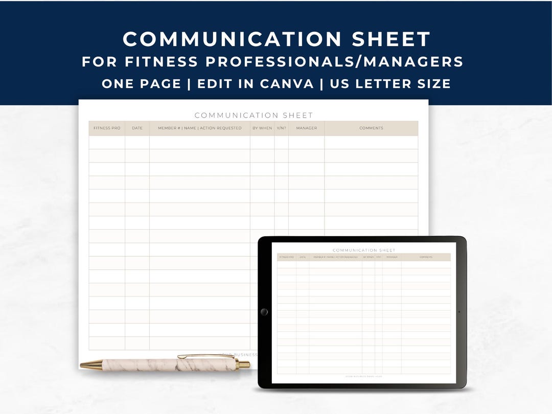 Fitness Communication Sheet for Personal Trainers, Internal Member ...