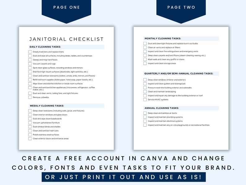 Janitor's Checklist for Cleaning Service, Foundational Janitorial ...