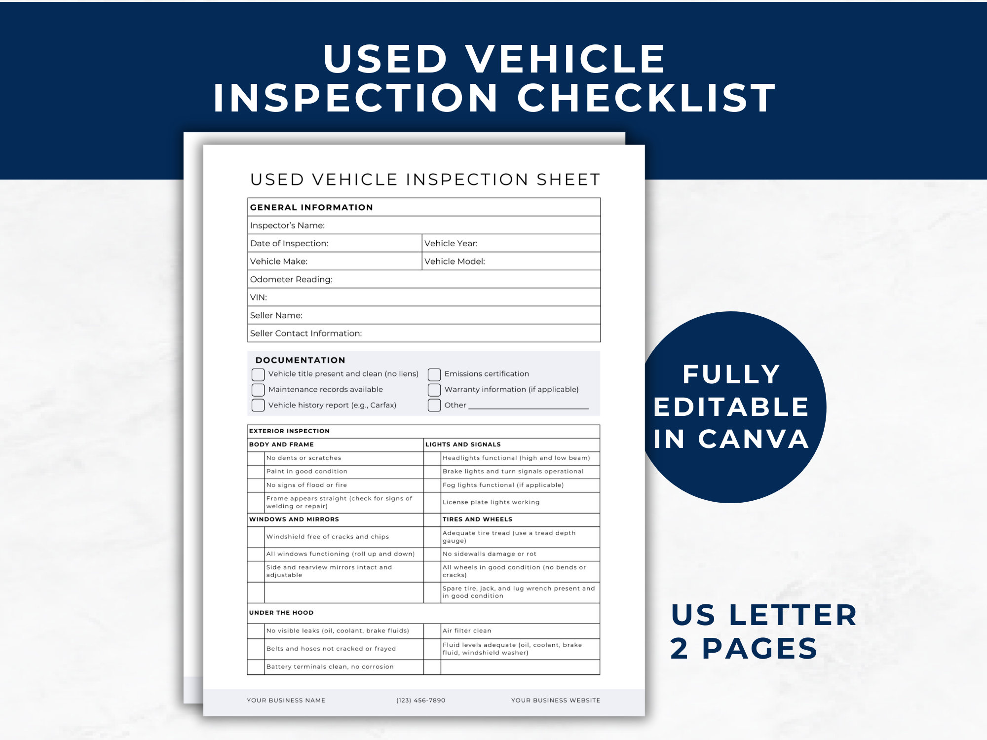 Used Vehicle Inspection Checklist, Second Hand Car Inspection Sheet ...