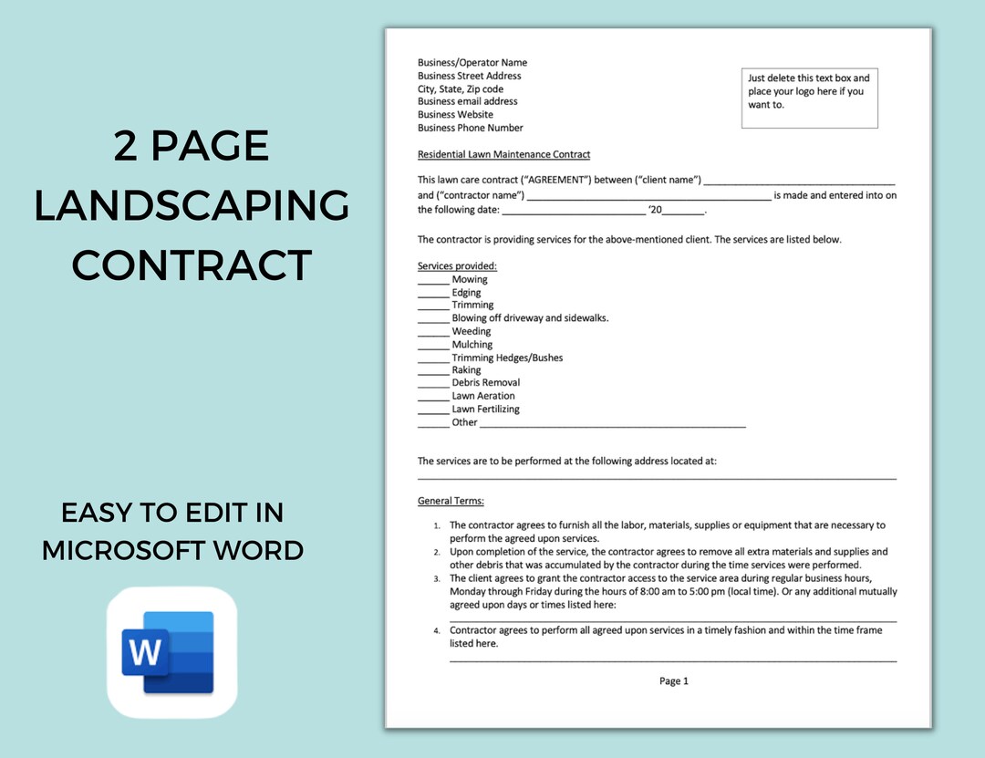 Landscape Contract, Residential Lawn Maintenance Contract, Lawn Mowing ...