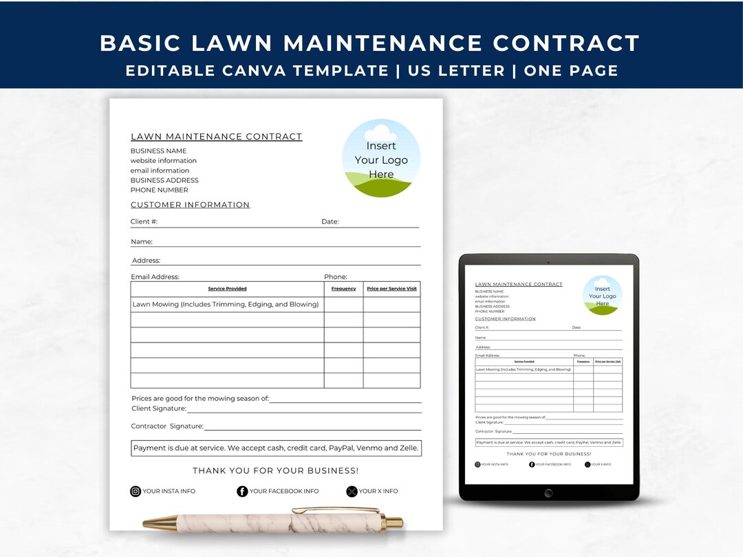 Lawn Maintenance Contract, Lawn Mowing, Lawn Care Service Agreement ...