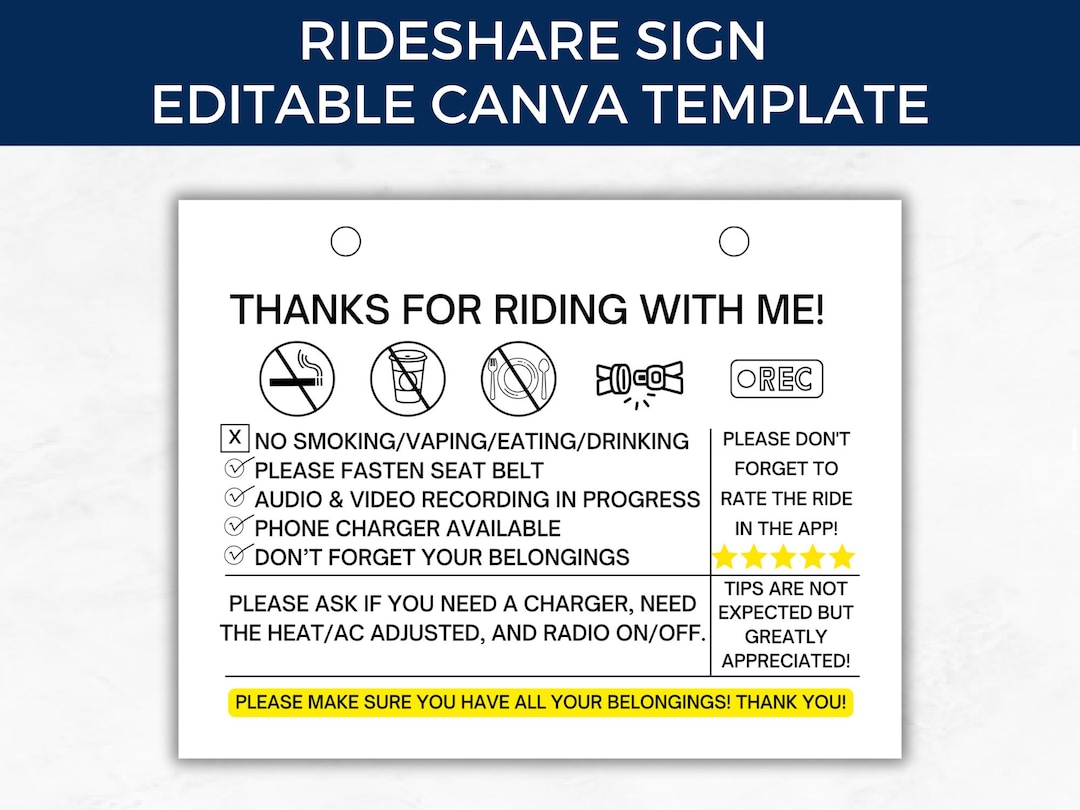 Printable Rideshare Sign, Rideshare Editable Template, Uber Sign, Lyft ...