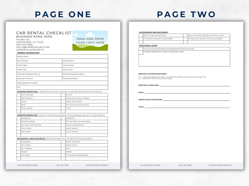 Rental Car Checklist, Vehicle Inspection Checklist, Automotive Lease ...