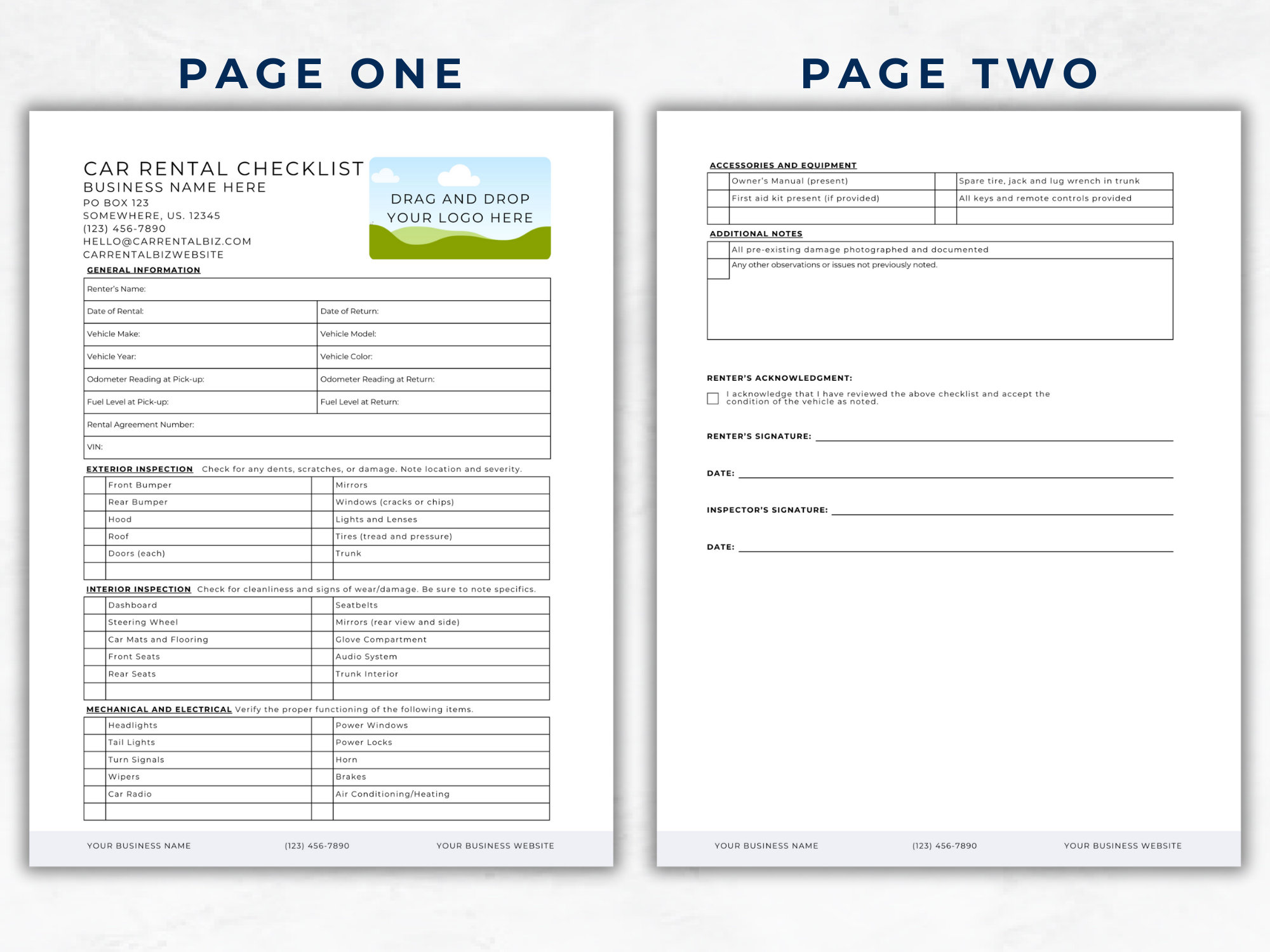 Rental Car Checklist, Vehicle Inspection Checklist, Automotive Lease ...