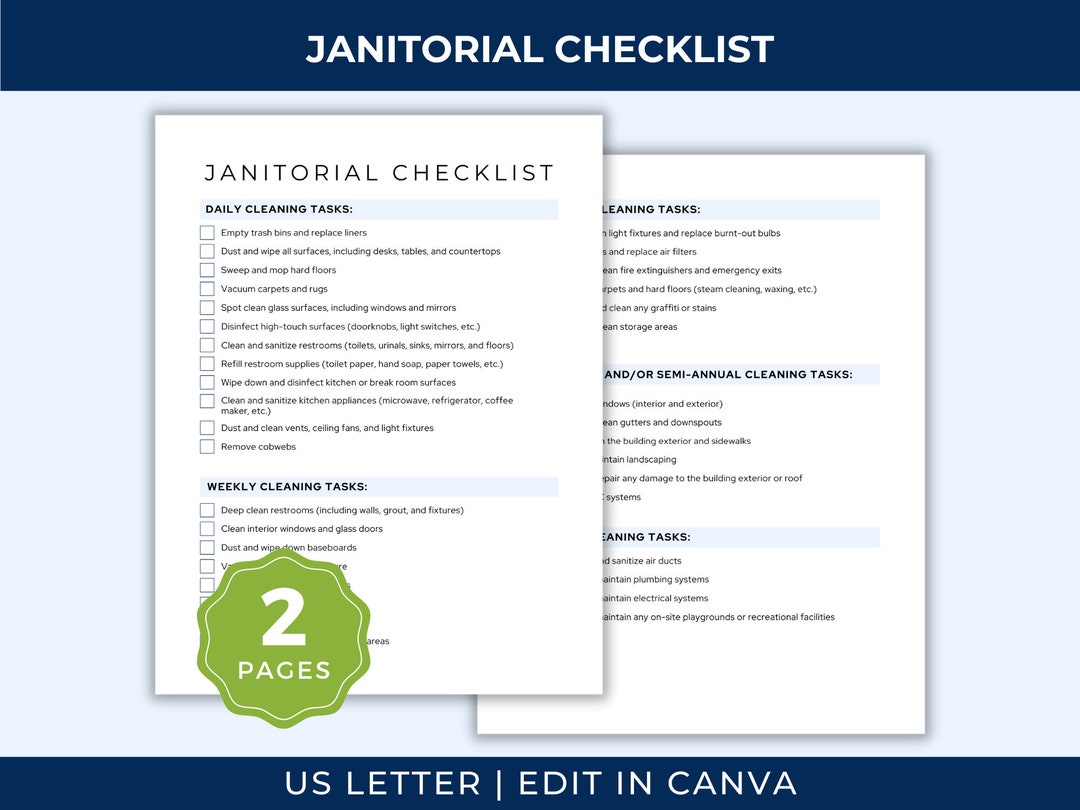 Janitor's Checklist for Cleaning Service, Foundational Janitorial ...