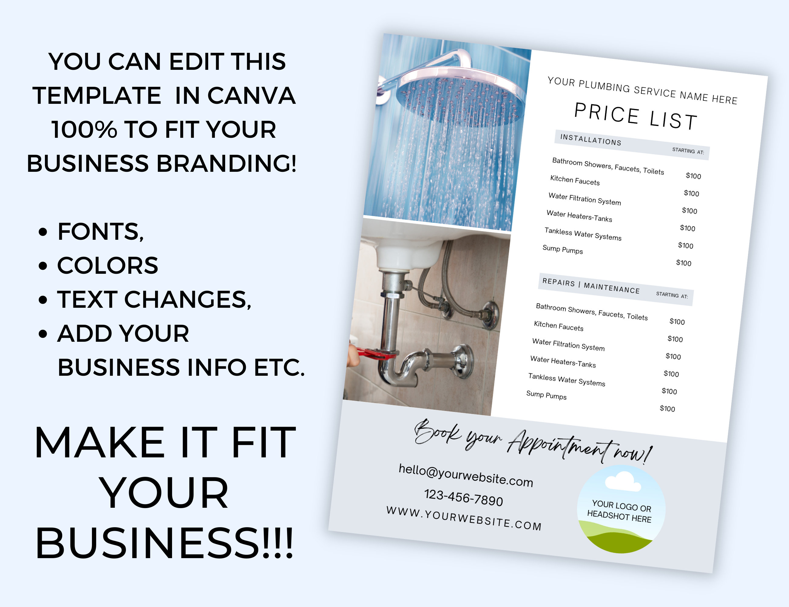 Plumbing Price List, Plumbing Company Templates, Price List for ...