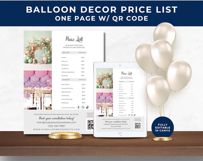 Balloon Business Price List Canva Template, Balloon Services Rainbow ...