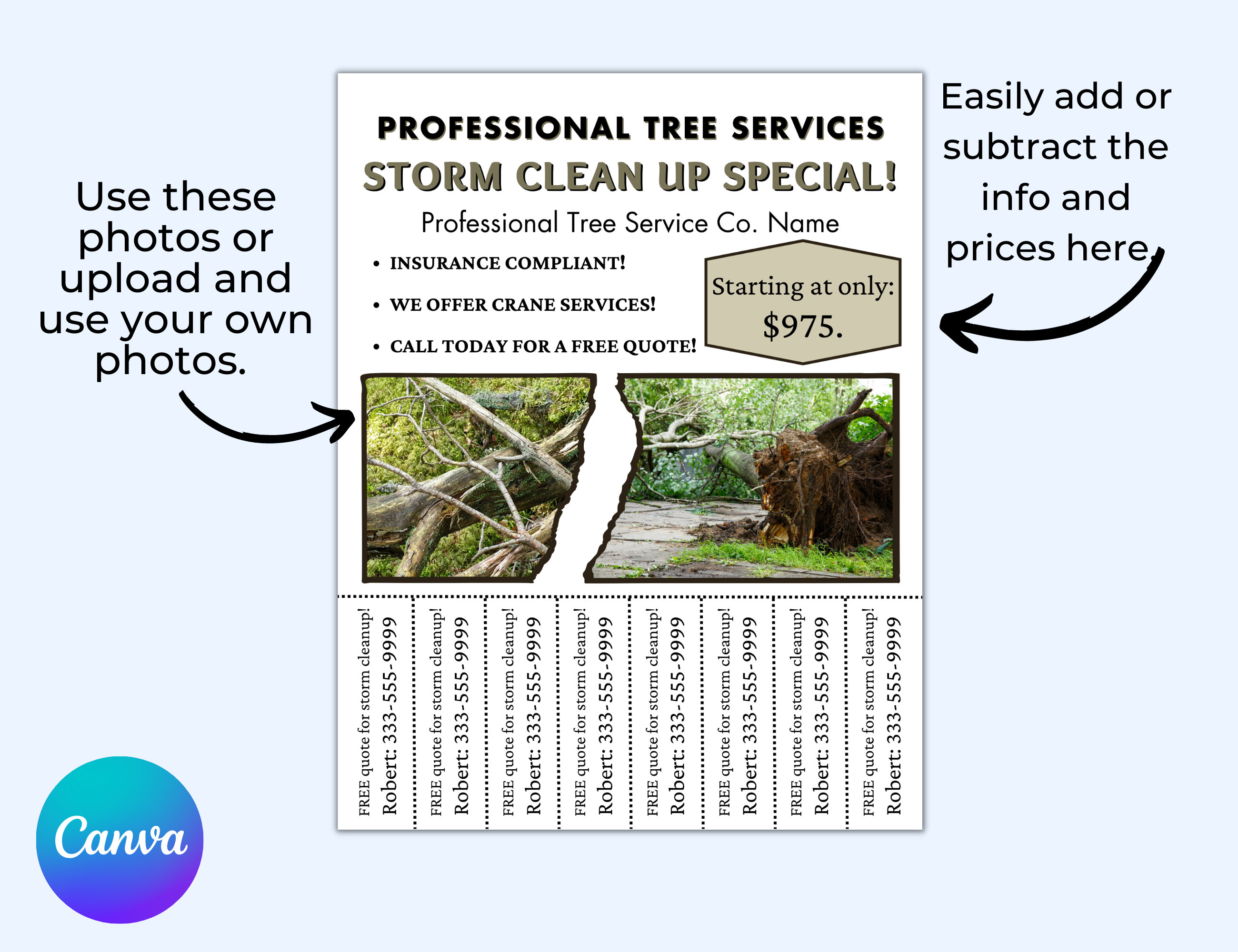 Editable Storm Cleanup Flyer, Storm Clean up Flyer With Tear Offs, Tree ...