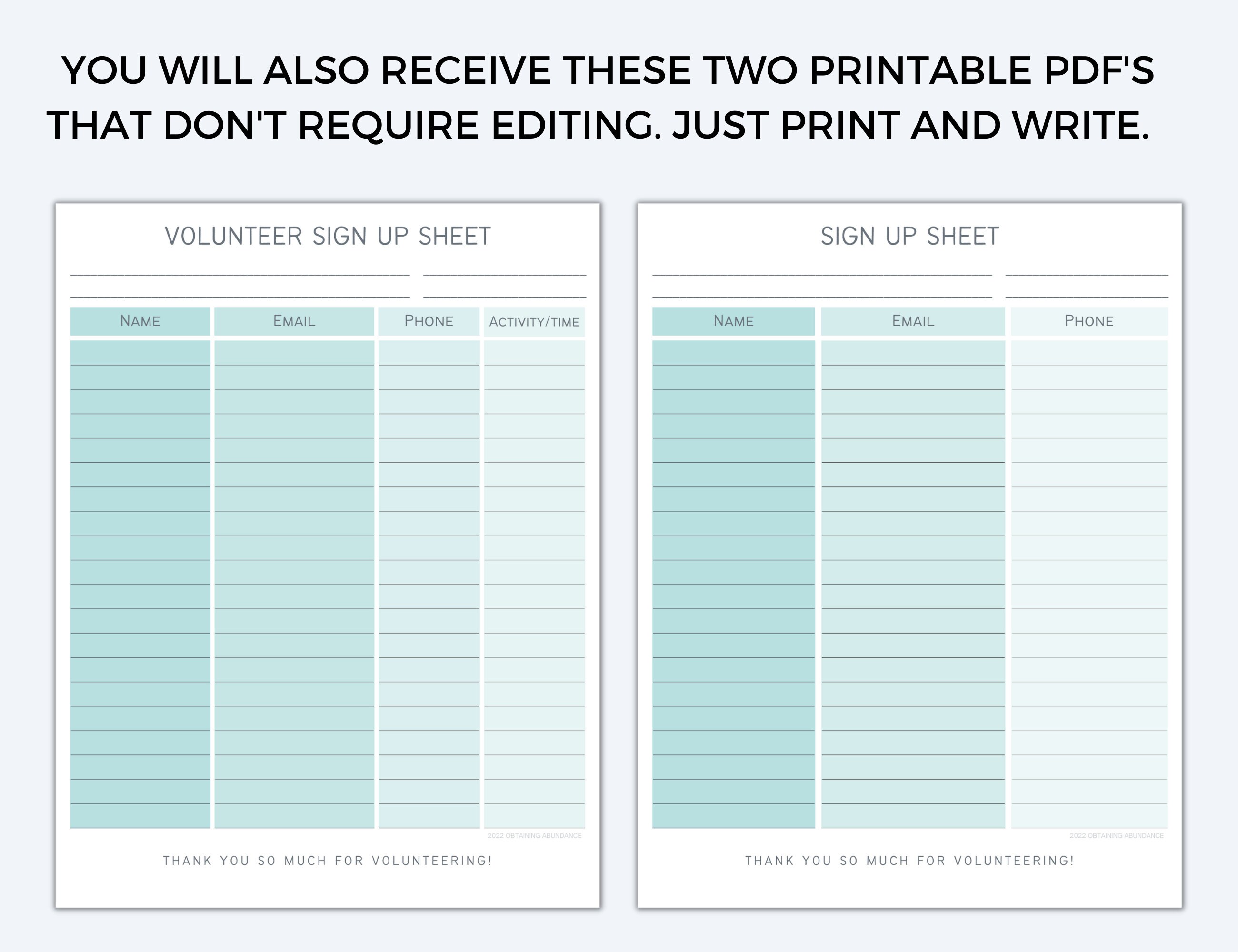 Editable Sign up Sheet, Printable Sign up Sheet, Sign up Template ...