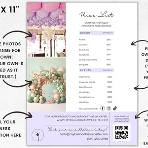 Balloon Business Price List Template, Balloon Decor Price List, Price ...
