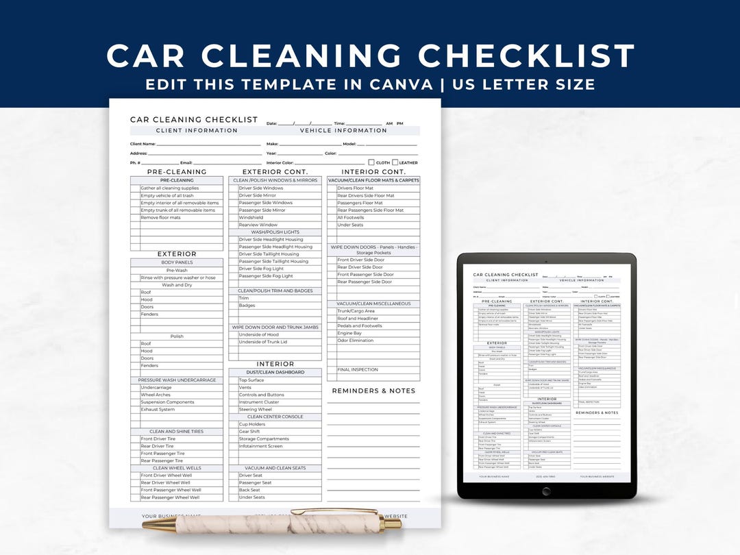 Car Cleaning Checklist, Vehicle Cleaning Prep, Auto Care, Dealership ...