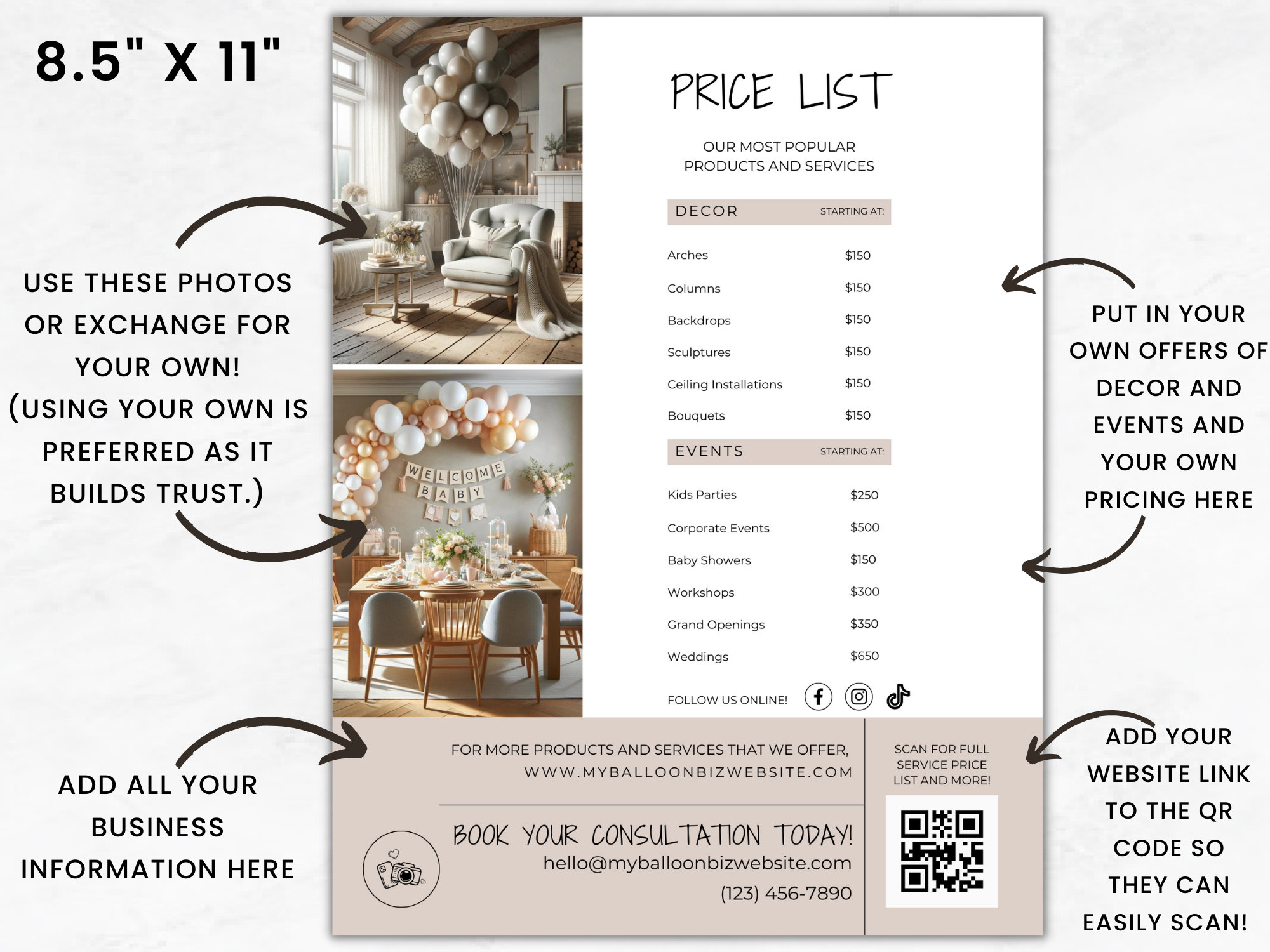 Balloon Decor Price List With QR Code, Balloon Business Price List ...