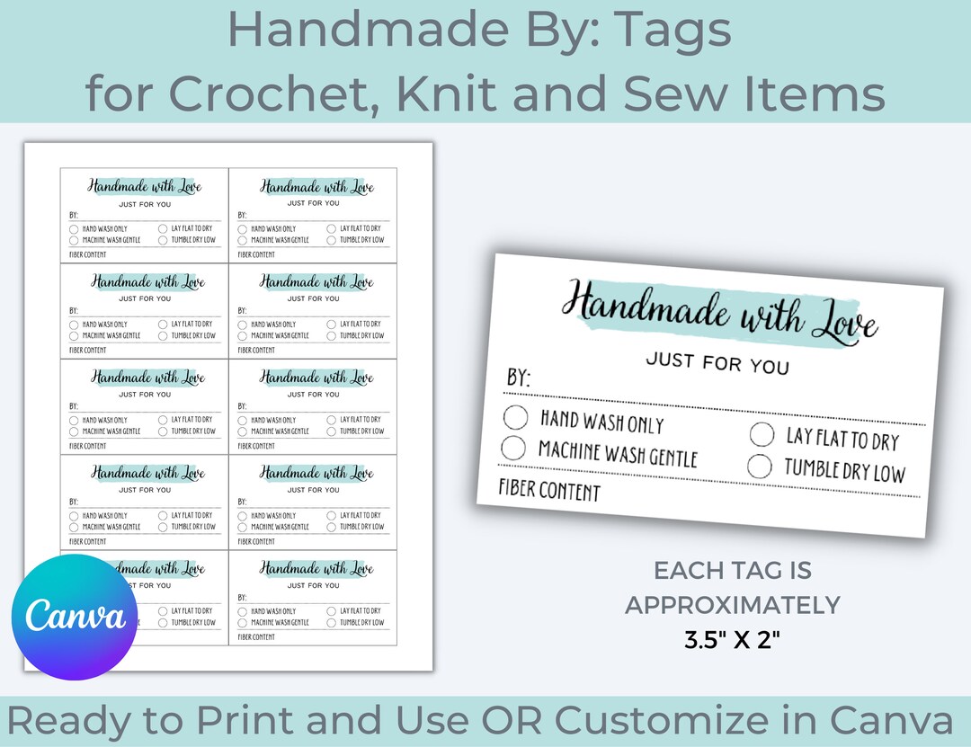 Printable Care Tag, Care Labels, Handmade for You, Washing Instructions ...