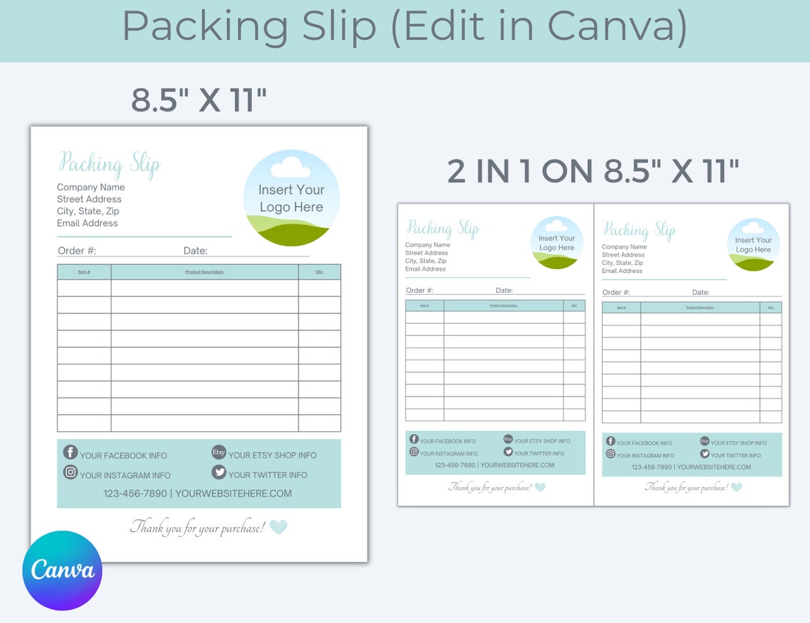 Order Form Template, Editable Packing Slip, Printable Receipt, Canva ...